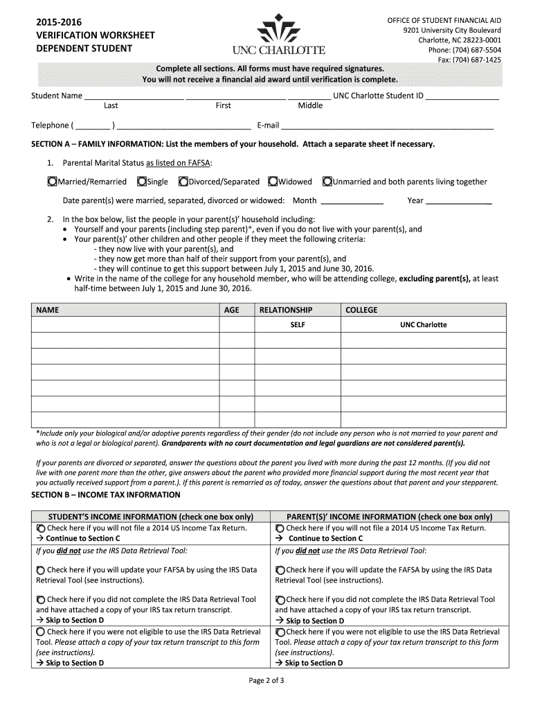 Fillable Online finaid uncc Free Application for Federal Student Aid ...