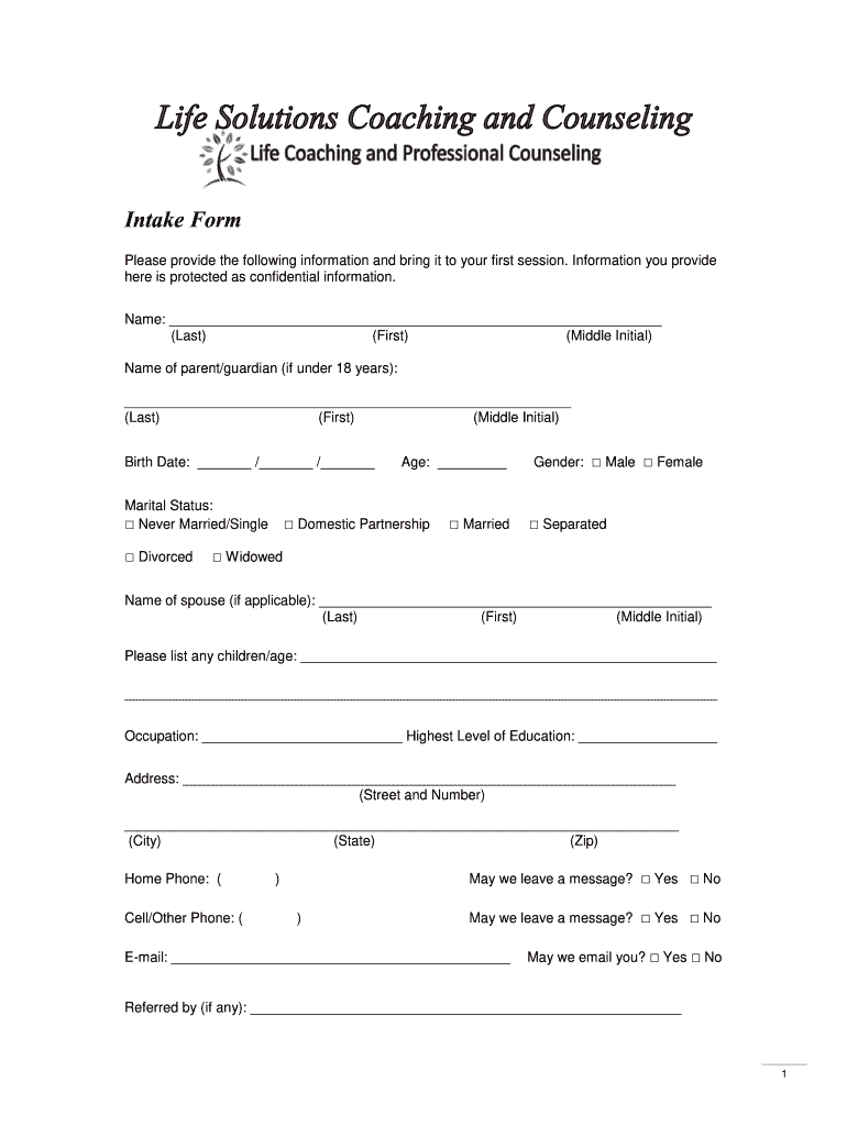 Health Coach Intake Form Template