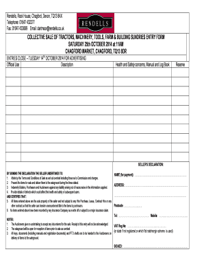 Fillable Online ENTRY FORM - DISPERSAL SALE OF FARM MACHINERY ... Fax ...