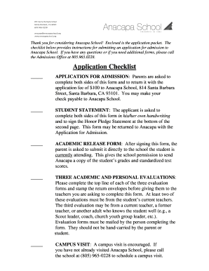 Fillable Online anacapaschool CHECKLIST for Application Packet with ...