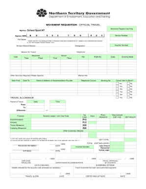 MOVEMENT REQUISITION - OFFICIAL TRAVEL - Schools Nt Edu - Fill and Sign ...