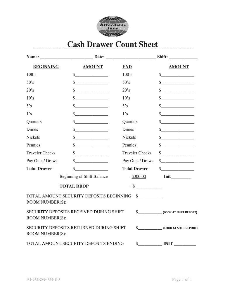 Daily Cash Count Sheet Template Excel Fill Online Printable 