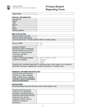 Fillable Online PRIVACY BREACH REPORTING FORM Fax Email Print - pdfFiller