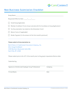 Fillable Online New Business Submission Checklist - CareConnect Fax ...