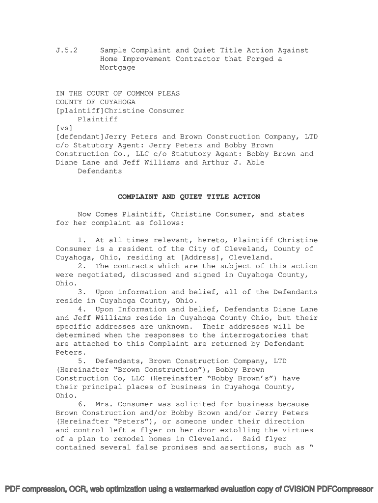 Fillable Online Sample Complaint and Quiet Title Action Against Fax ...