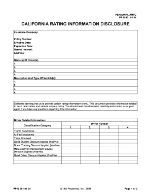 Fillable Online CALIFORNIA RATING INFORMATION DISCLOSURE - ARGformscom ...