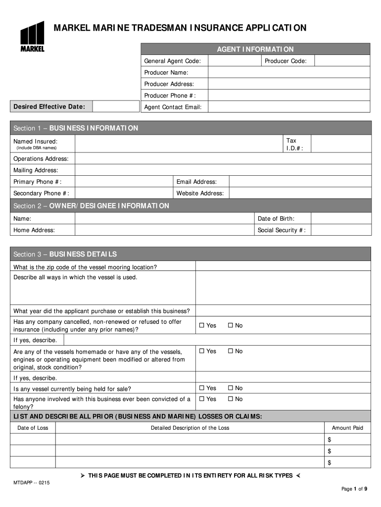 Markel marine tradesman insurance: Fill out & sign online | DocHub