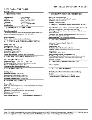 Fillable Online MATERIAL SAFETY DATA SHEET LIFE CATALYST PASTE - Kerr ...