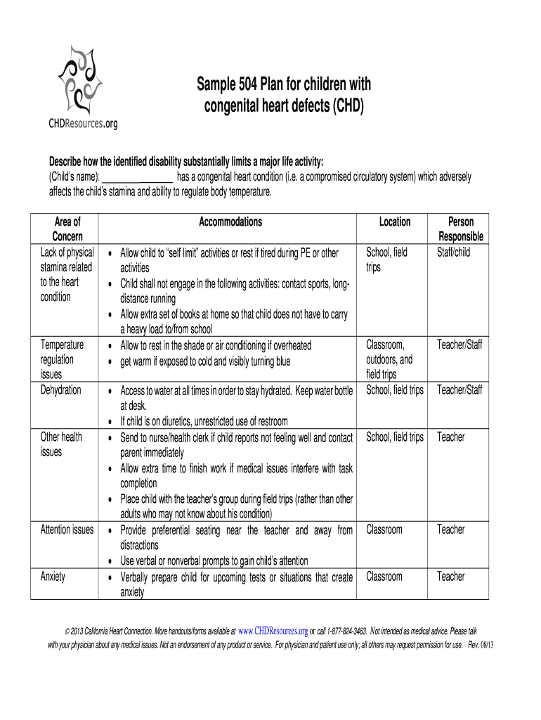 Sample 504 Plan For Children With 2020 2021 Fill And Sign Printable