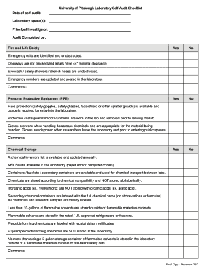 Fillable Online ehs pitt University of Pittsburgh Laboratory Self-Audit ...