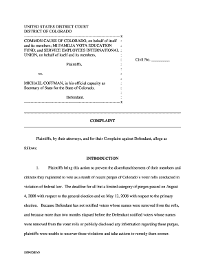 Fillable Online advancementproject COMMON CAUSE OF COLORADO, on behalf ...