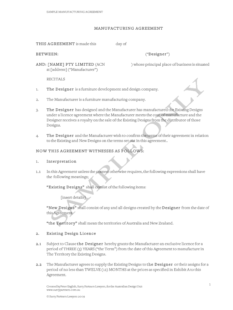 Fillable Online SAMPLE MANUFACTURING AGREEMENT Fax Email Print - pdfFiller