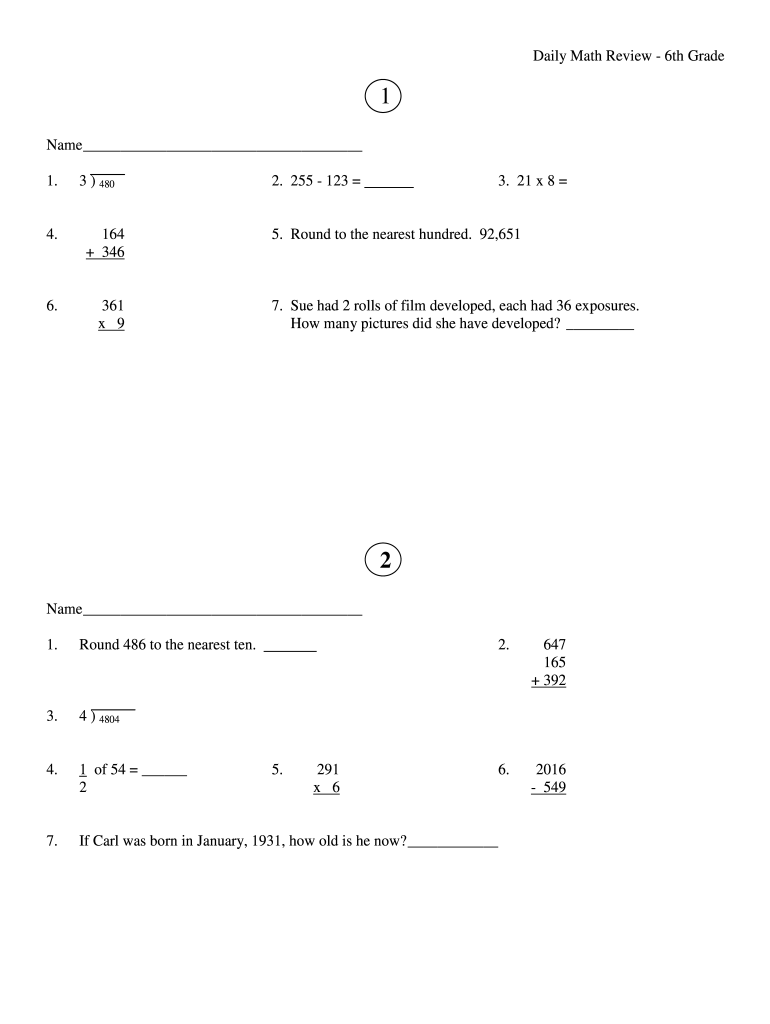 Daily Math Review 6th Grade Pdf Fill Online Printable Fillable Daily Math Review 6th Grade Pdf Fill Online Printable Fillable