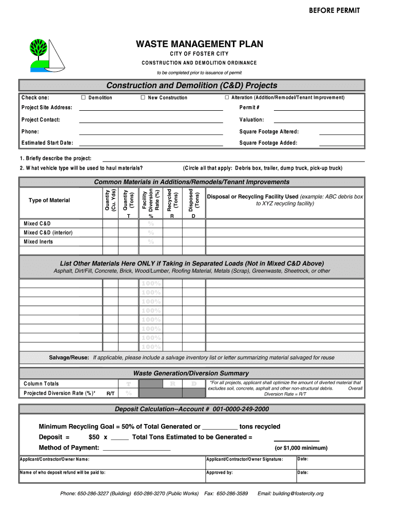Fillable Online recycleworks Waste Management Plan (form) (PDF - 388 KB ...