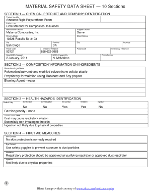 Fillable Online MATERIAL SAFETY DATA SHEET 16 Sections - B2B Composites ...