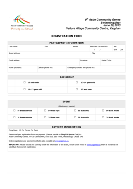 Fillable Online ACG2013 Swimming Registration Fax Email Print - pdfFiller