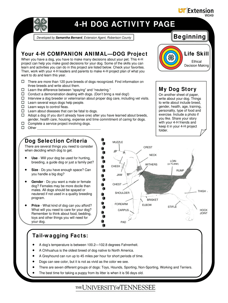Fillable Online 4-h dog activity page - Cornell Cooperative Extension ...
