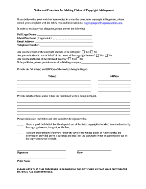 Fillable Online Notice and Procedure for Making Claims of Copyright ...