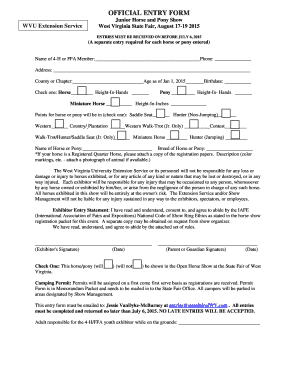 Fillable Online OFFICIAL ENTRY FORM - State Fair of West Virginia Fax Email Print - pdfFiller