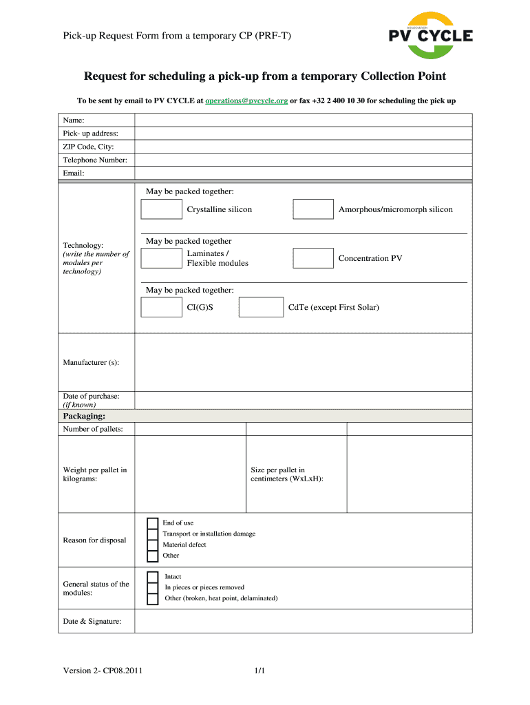 Fillable Online pvcycle Request for scheduling a pickup from a ...