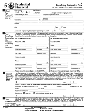 Fillable Online benefits usc Prudential Beneficiary bFormb Part II ...