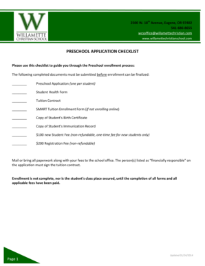 Fillable Online Preschool bapplicationb checklist - Willamette Christian School Fax Email Print ...