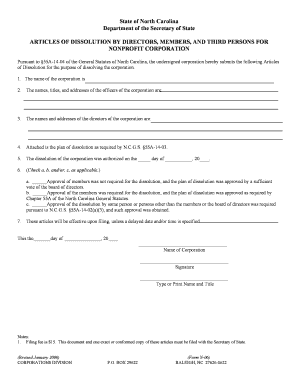 Fillable Online Articles of Dissolution by Directors Members and Third ...