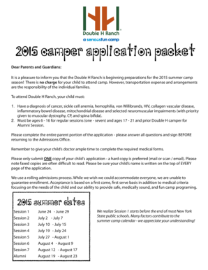 Fillable Online B2015b Camper bApplicationb Packet - MitoAction Fax Email Print - pdfFiller