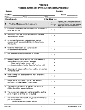 Fillable Online Toddler classroom environment observation Fax Email ...