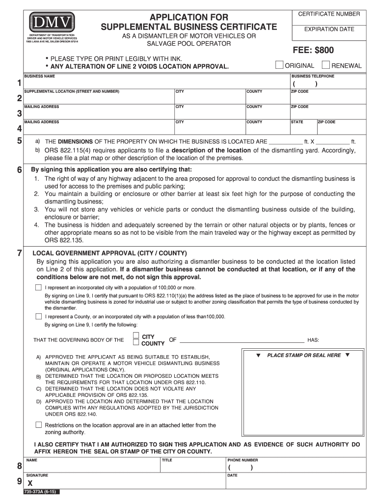 Fillable Online odot state or 735-373A Application for Supplemental ...