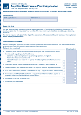 Fillable Online Amplified Music Venue Permit Application - Brisbane ...