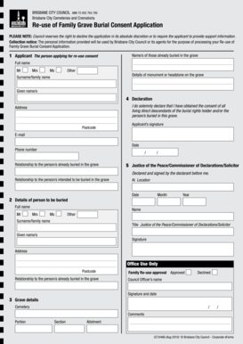 Fillable Online Re-use of Family Grave Burial Consent Application ...