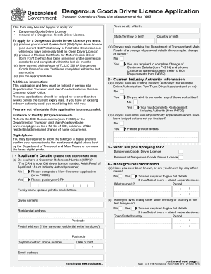 Fillable Online support transport qld gov Dangerous Goods Driver ...