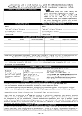 Fillable Online 2015-2016 Renewal Form - Mercedes-Benz Club SA Fax ...
