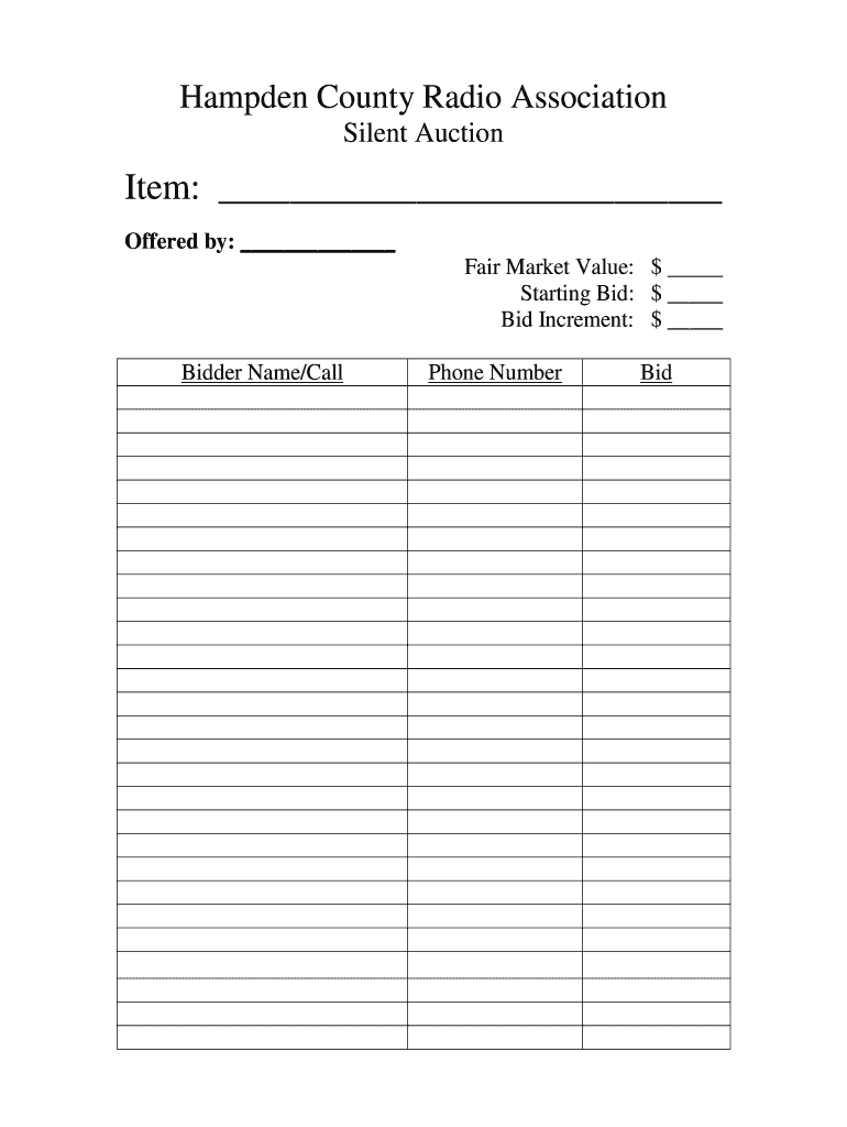 Printable Auction Forms Printable Forms Free Online