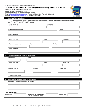 Fillable Online Permanent Road Closure Application Fax Email Print ...