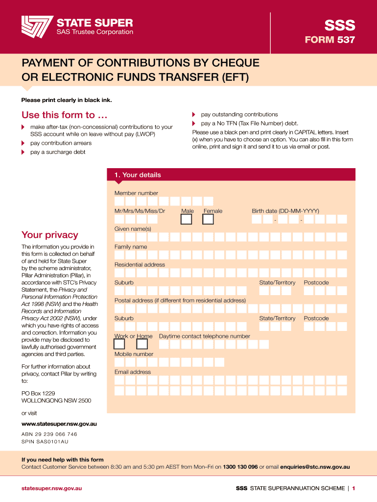 Fillable Online Payment of contributions by cheque or electronic funds ...