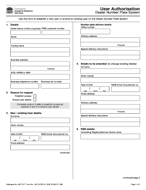 Fillable Online Dealer Number Plate System - User Authorisation Dealer ...