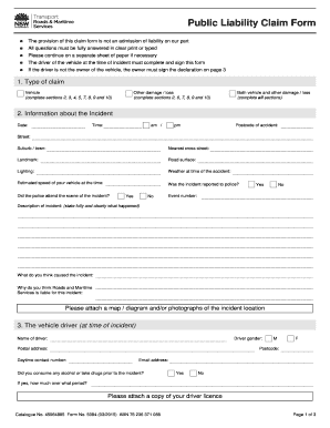 Fillable Online Public Liability Claim Form - Roads and Maritime ...