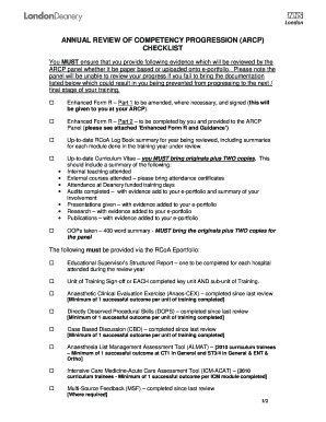 Fillable Online ANNUAL REVIEW OF COMPETENCY PROGRESSION (ARCP) Fax ...