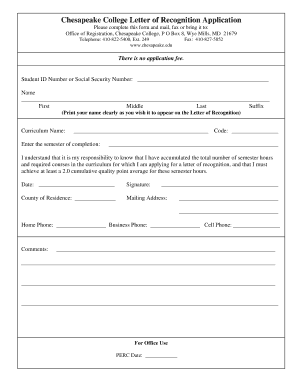 Fillable Online chesapeake Letter of Recognition Application PDF ...