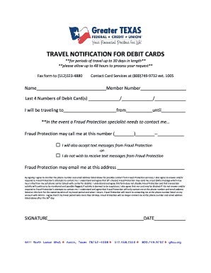 Fillable Online gtfcu Debit Card Travel Notification Fax Email Print ...
