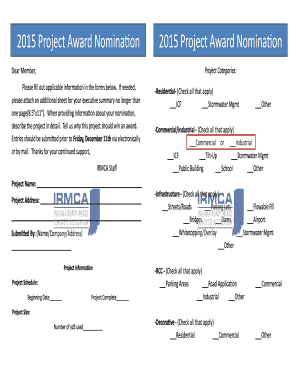 Fillable Online B2015b Project Award Nomination b2015b Project Award ...