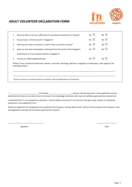 Fillable Online ADULT VOLUNTEER DECLARATION FORM Fax Email Print ...