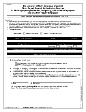 Fillable Online UNC Direct Deposit Authorization - University of North ...
