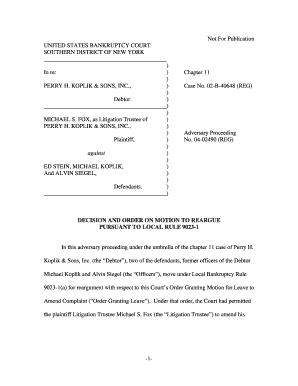 Fillable Online nysb uscourts Koplik Decision on Motion to Reargue ...