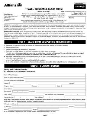 Fillable Online Allianz Travel Claim Form - AIS Insurance Brokers Fax ...