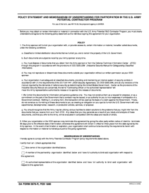 Fillable Online apd army POLICY STATEMENT AND MEMORANDUM OF ...