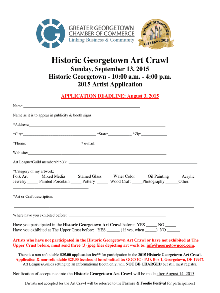 Fillable Online 2015 Art Crawl Applicationformpdf - Greater Georgetown Chamber Fax Email Print ...