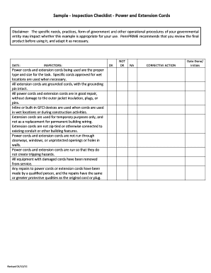 Fillable Online Sample - Inspection Checklist - Power and Extension ...